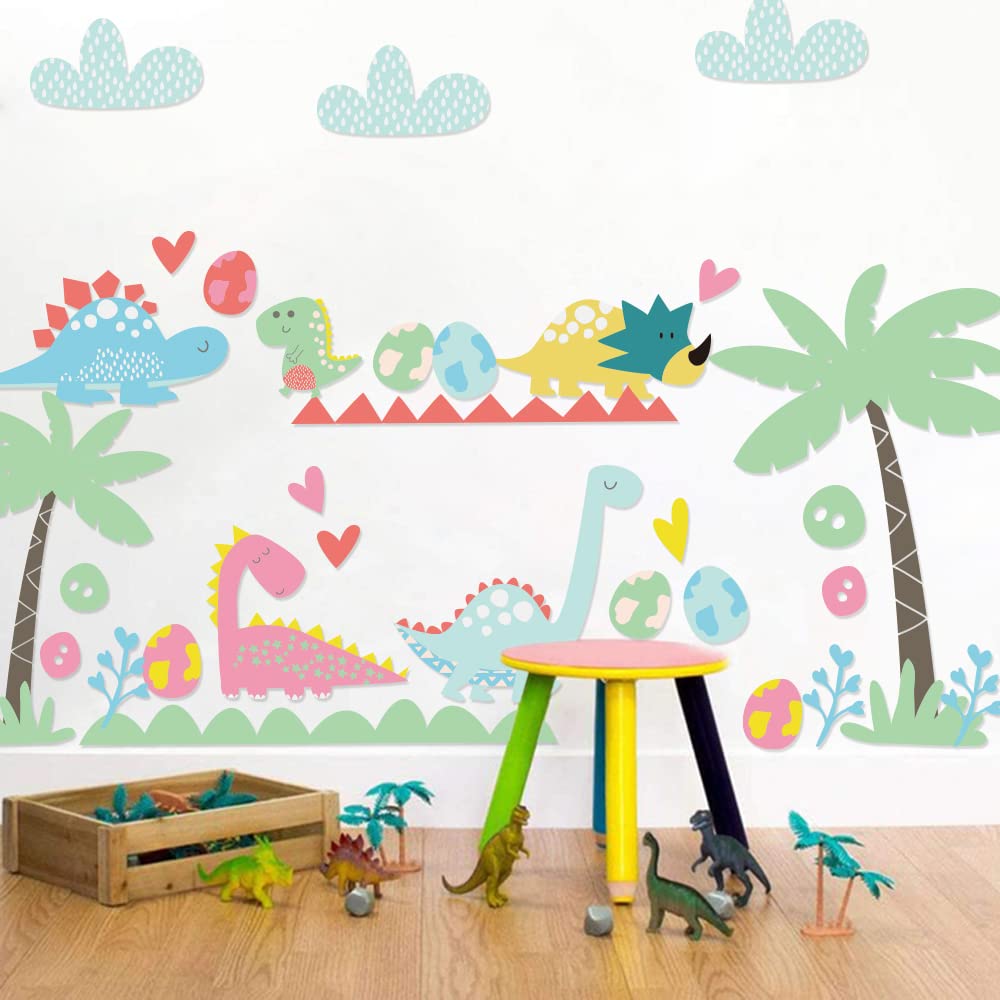 Dinosaur Wall Decals Vinyl Cute Dinosaur Wall Stickers for Boy and Girl Bedroom Daycare Classroom Playroom and Kids Room Wall Decor