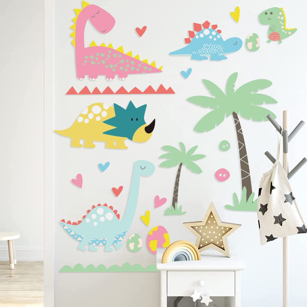 Dinosaur Wall Decals Vinyl Cute Dinosaur Wall Stickers for Boy and Girl Bedroom Daycare Classroom Playroom and Kids Room Wall Decor