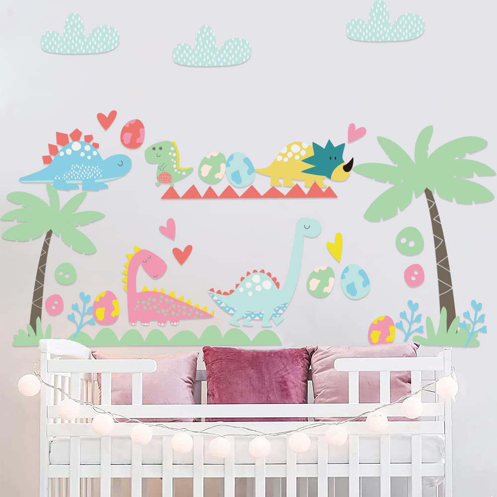 Dinosaur Wall Decals Vinyl Cute Dinosaur Wall Stickers for Boy and Girl Bedroom Daycare Classroom Playroom and Kids Room Wall Decor