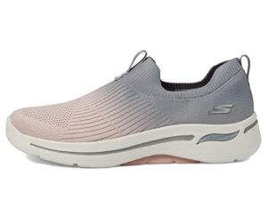 skechers go walk arch fit - ocean vibes gray/pink 8 b (m)