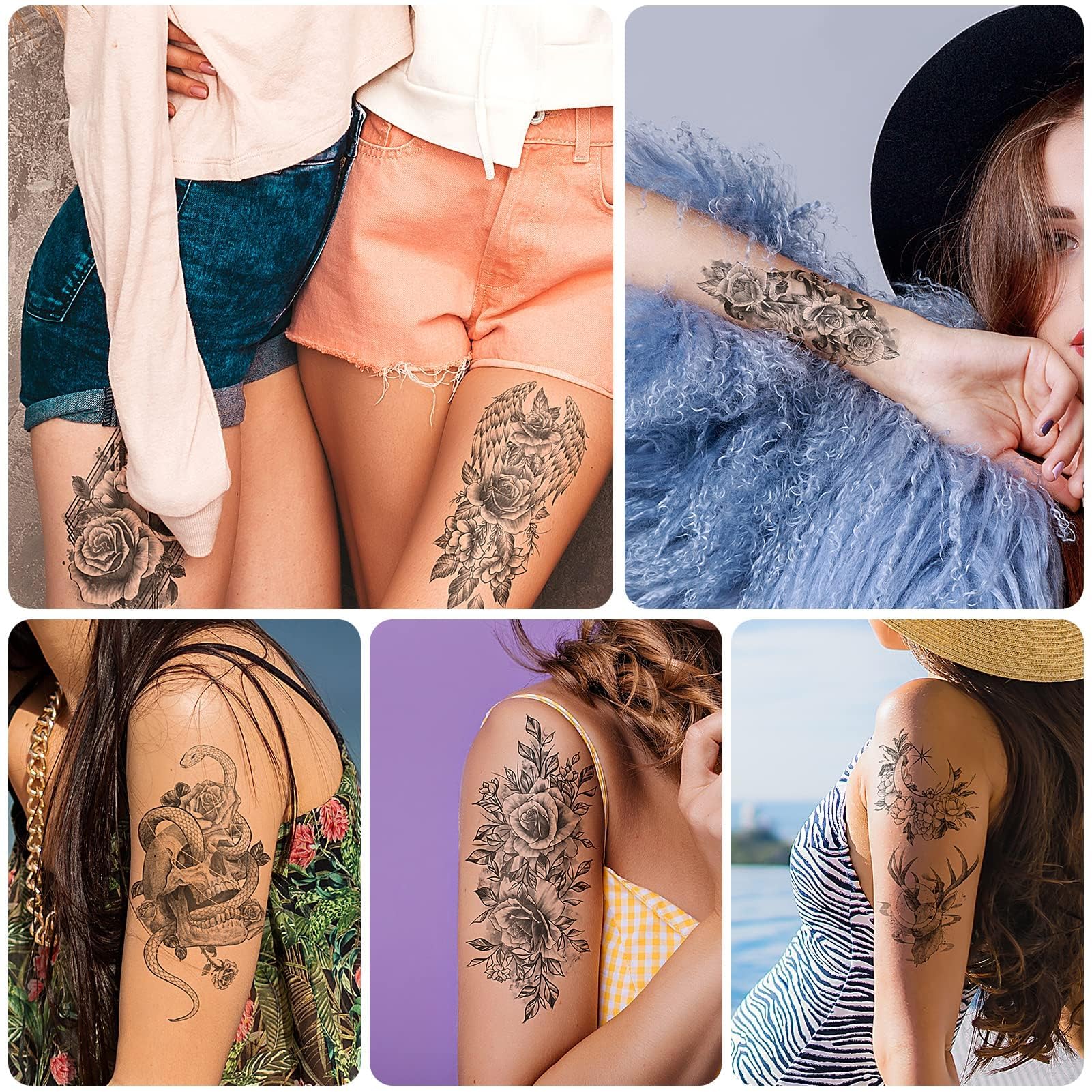 EMOME 400+ Stylish Styles Realistic Temporary Tattoos for Women, Long Lasting Semi Permanent Tattoo, Waterproof Large Flowers Rose Hand Tattoos Stickers and Fake Tattoos for Adults Girls (79 Sheets)