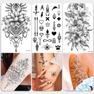 EMOME 400+ Stylish Styles Realistic Temporary Tattoos for Women, Long Lasting Semi Permanent Tattoo, Waterproof Large Flowers Rose Hand Tattoos Stickers and Fake Tattoos for Adults Girls (79 Sheets)