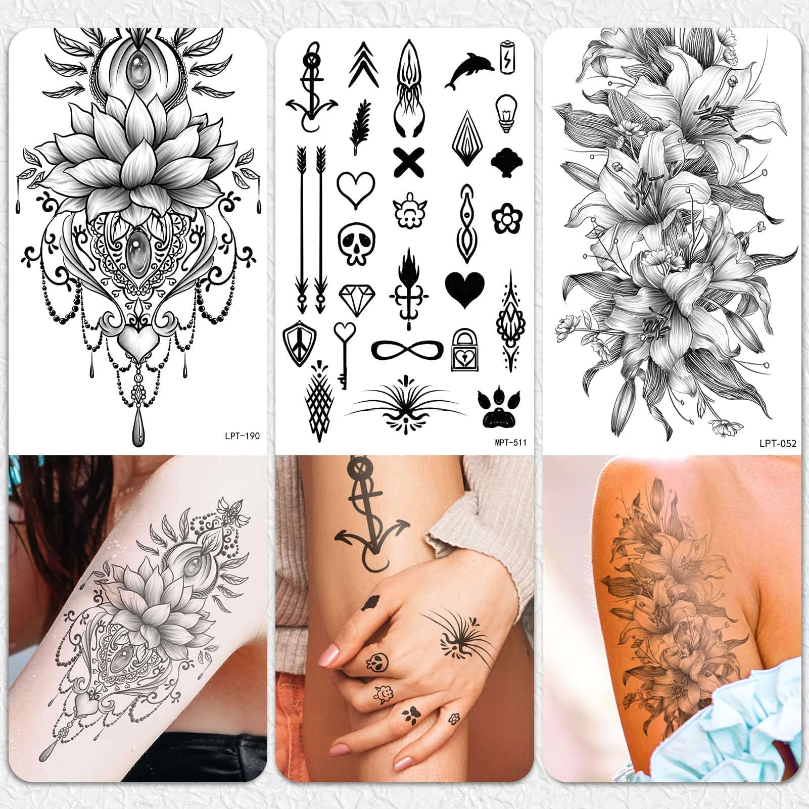 EMOME 400+ Stylish Styles Realistic Temporary Tattoos for Women, Long Lasting Semi Permanent Tattoo, Waterproof Large Flowers Rose Hand Tattoos Stickers and Fake Tattoos for Adults Girls (79 Sheets)