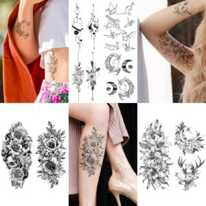 EMOME 400+ Stylish Styles Realistic Temporary Tattoos for Women, Long Lasting Semi Permanent Tattoo, Waterproof Large Flowers Rose Hand Tattoos Stickers and Fake Tattoos for Adults Girls (79 Sheets)