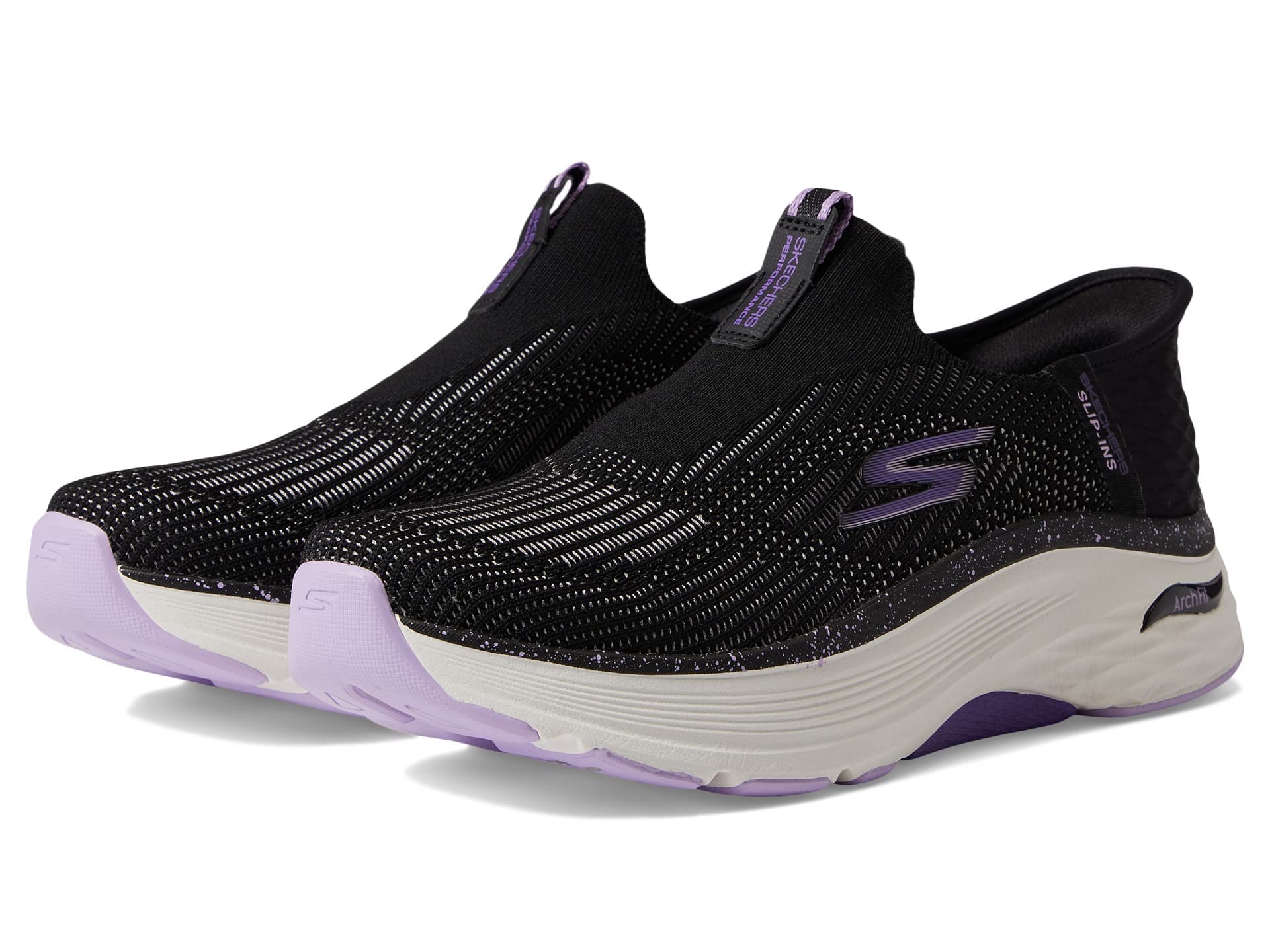 Skechers Women's Max Cushioning Arch Fit Fluidity Hands Free Slip-Ins Sneaker, Black/Purple, 8.5