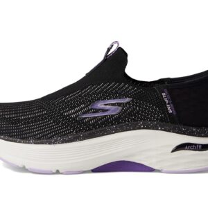 Skechers Women's Max Cushioning Arch Fit Fluidity Hands Free Slip-Ins Sneaker, Black/Purple, 8.5