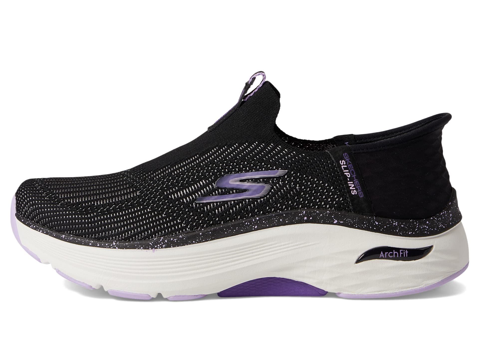 Skechers Women's Max Cushioning Arch Fit Fluidity Hands Free Slip-Ins Sneaker, Black/Purple, 8.5