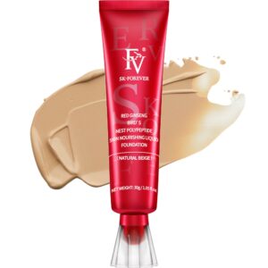 fv waterproof foundation with medium coverage, oil-free & long lasting, lightweight, matte foundation for oily/normal skin, sweat-resistant liquid makeup foundation for face, 30g, natural beige