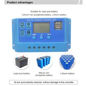 Solar Charge Controller, 12V 24V MPPT Solar Panel Charge Controller Parameter 2 USB LCD Display for RVs (10A)