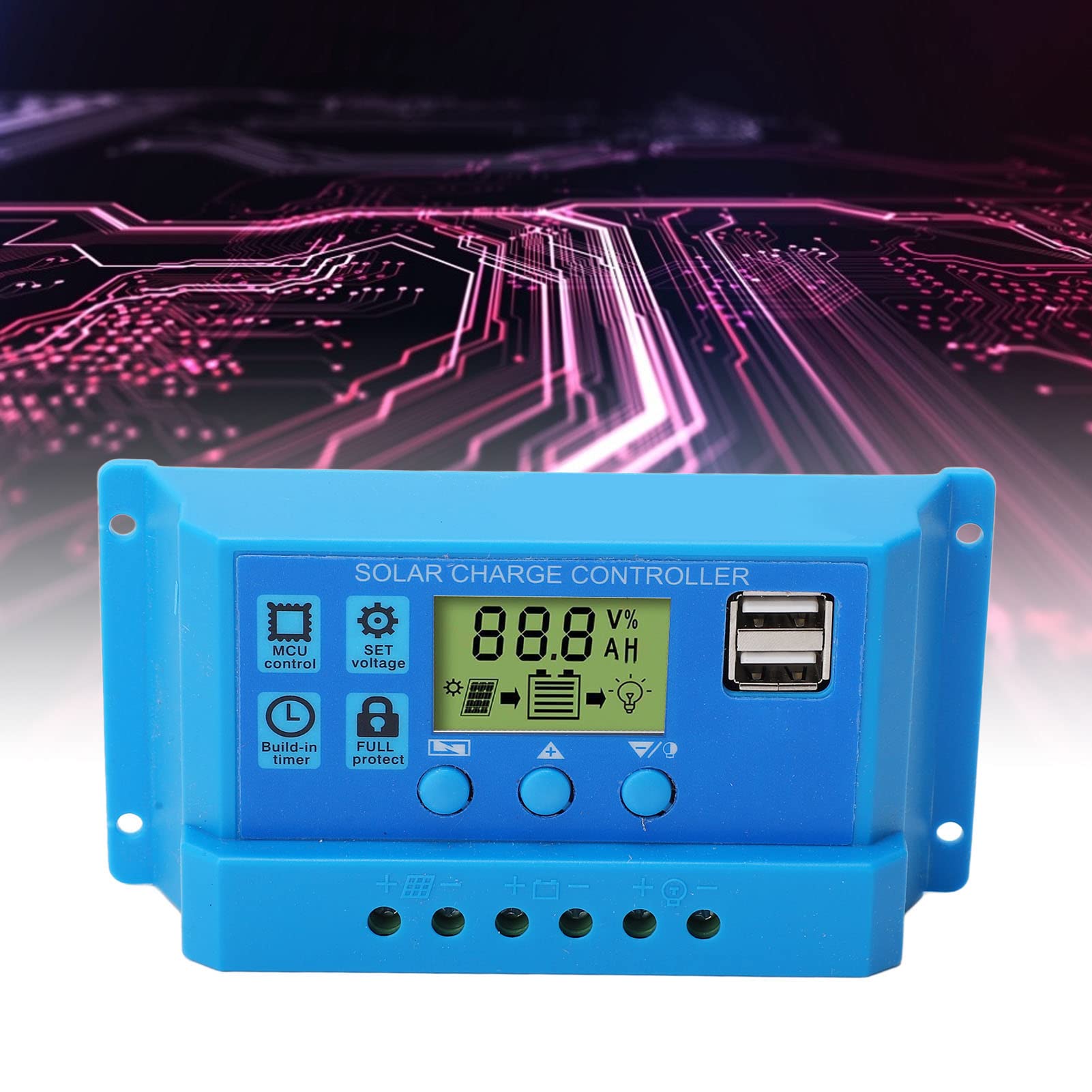 Solar Charge Controller, 12V 24V MPPT Solar Panel Charge Controller Parameter 2 USB LCD Display for RVs (10A)