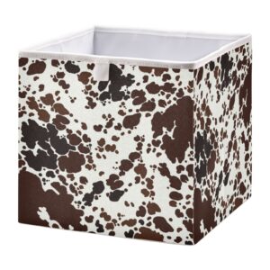 kigai cow print cube storage bin, large foldable storage basket toy clothes organizer bin for shelf, closet, nursery, bedroom, office, home decor-11 x 11 x 11 inch