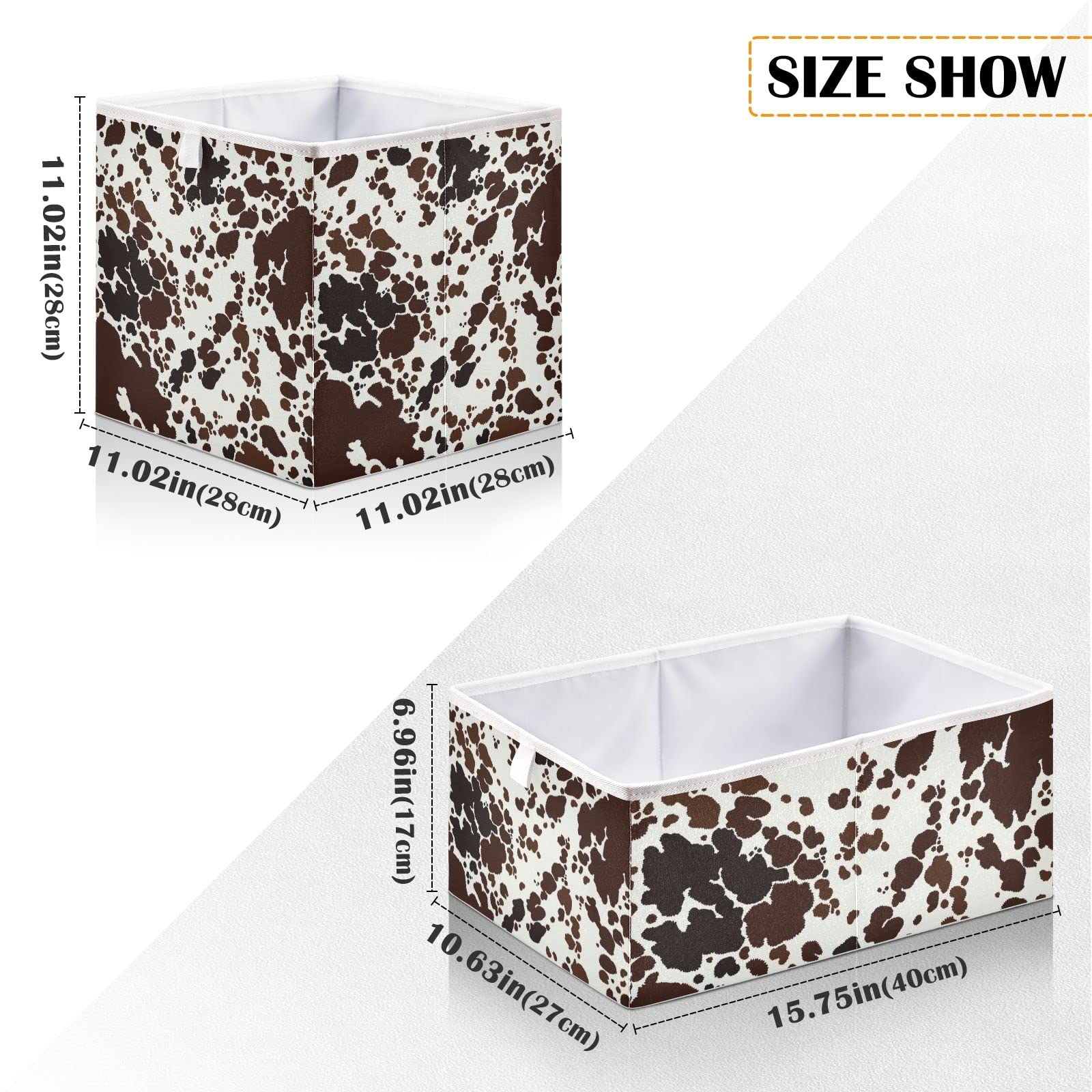 Kigai Cow Print Cube Storage Bin, Large Foldable Storage Basket Toy Clothes Organizer Bin for Shelf, Closet, Nursery, Bedroom, Office, Home Decor-11 x 11 x 11 Inch