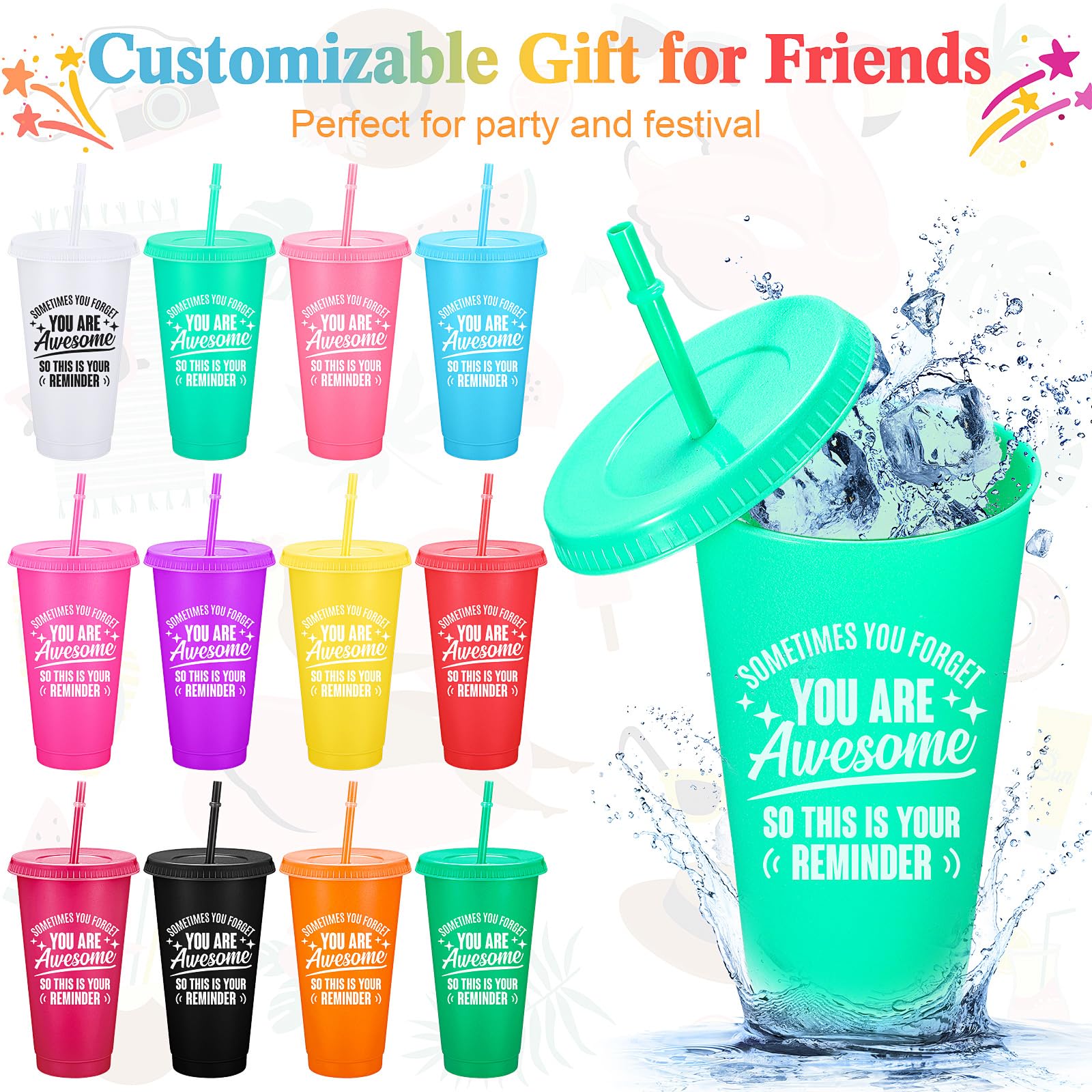 Thank You Gifts You Are Awesome Coffee Mug 24 oz Plastic Tumblers with Lids and Straw Inspirational Reusable Tumblers Appreciation Gift for Coworker Teacher Colleague Employee (24 Pack)