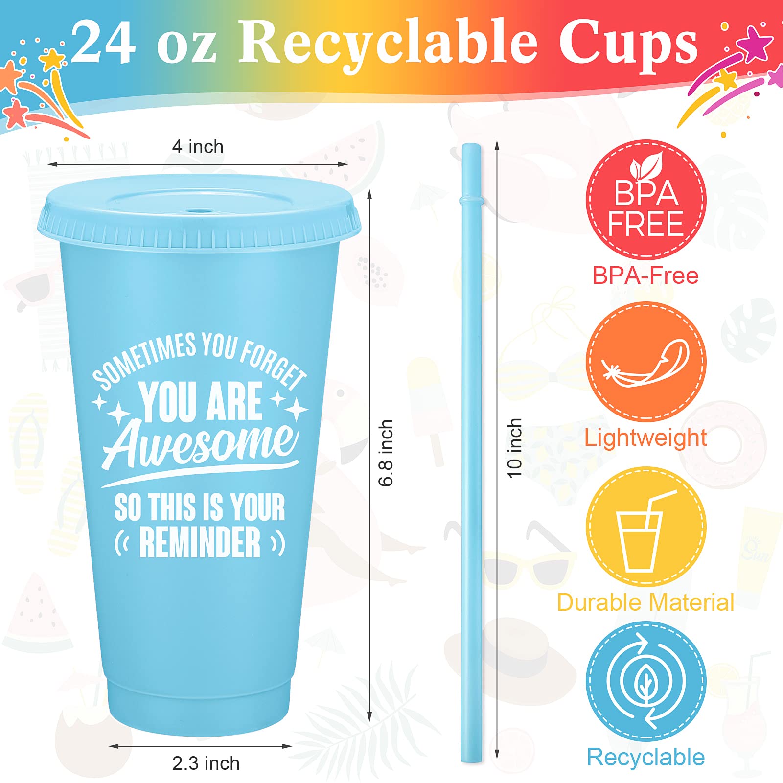 Thank You Gifts You Are Awesome Coffee Mug 24 oz Plastic Tumblers with Lids and Straw Inspirational Reusable Tumblers Appreciation Gift for Coworker Teacher Colleague Employee (24 Pack)