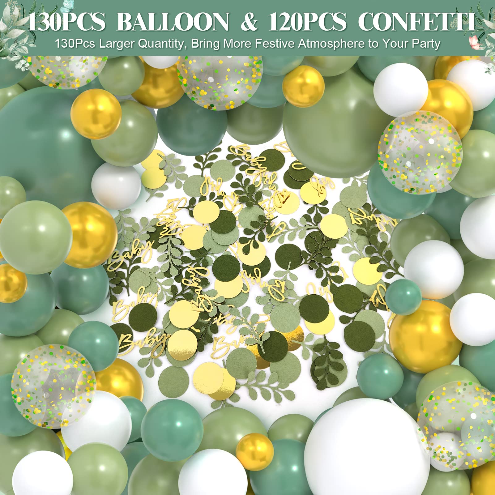 269 PC Sage Green Baby Shower Decorations, Gender Neutral Baby Shower Decorations Includes Baby Balloon Box Backdrop Tablecloth Banner Garland Kit Confetti, Greenery Woodland Baby Shower Decorations