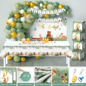 269 PC Sage Green Baby Shower Decorations, Gender Neutral Baby Shower Decorations Includes Baby Balloon Box Backdrop Tablecloth Banner Garland Kit Confetti, Greenery Woodland Baby Shower Decorations