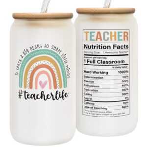 teacher appreciation gifts - teacher gifts for women - thank you teacher gifts, teachers appreciation gifts - teacher birthday gifts, back to school gifts, teacher retirement gifts - 16 oz can glass