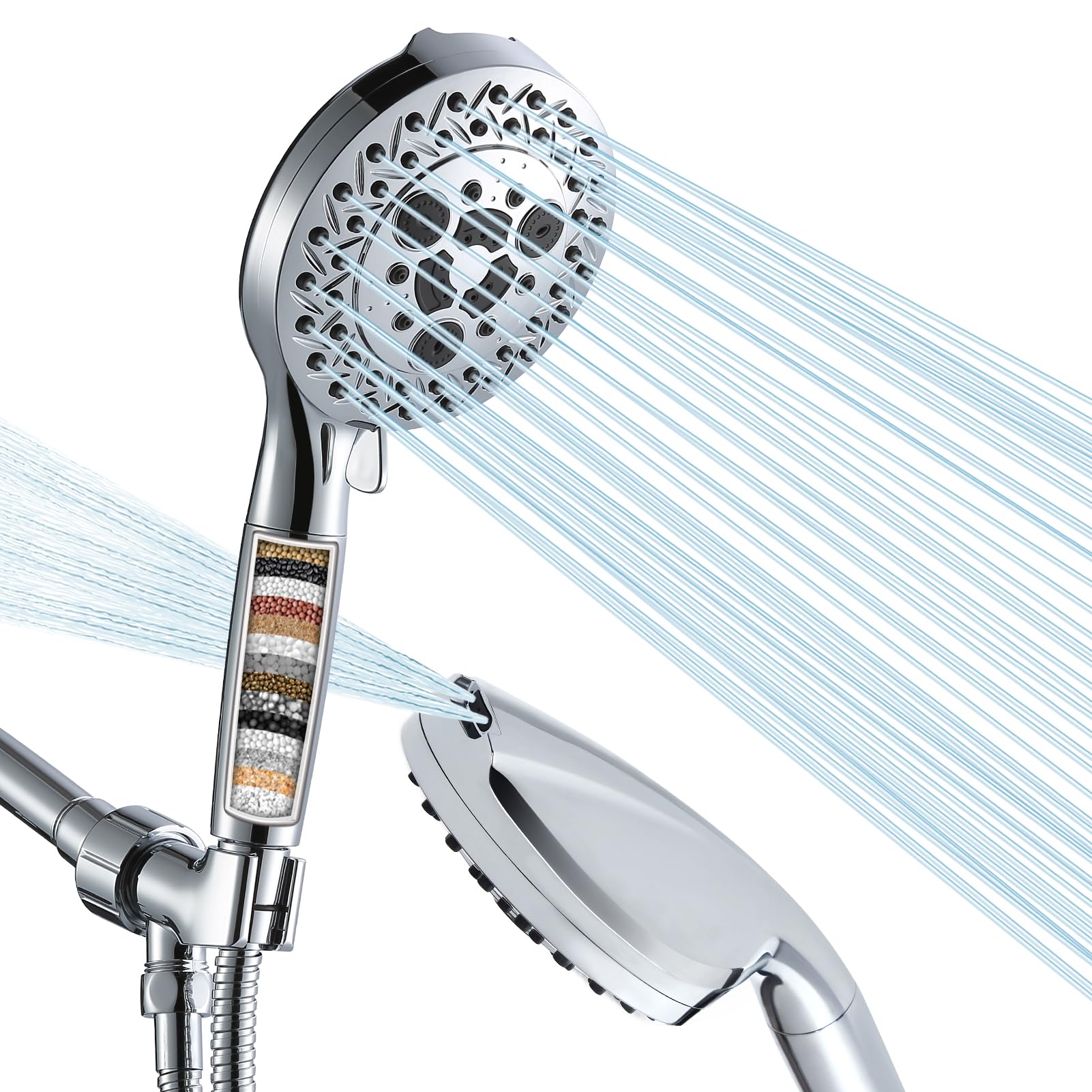 Aiscsc 10 Settings Shower Head with Handheld, 5" High Pressure Showerhead Include 2 Powerful Wash Modes for Cleaning Bathroom, Hand held Shower Head Set with Stainless Steel Hose Filter for Hard Water