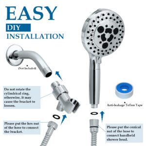 Aiscsc 10 Settings Shower Head with Handheld, 5" High Pressure Showerhead Include 2 Powerful Wash Modes for Cleaning Bathroom, Hand held Shower Head Set with Stainless Steel Hose Filter for Hard Water