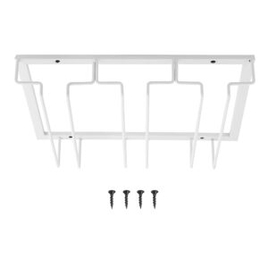 jenngaoo hanging iron wine cup rack, right angle wine hanging glasses hanger, white under cabinet stemware wine glass holder kitchen bar display shelf (3 rows)