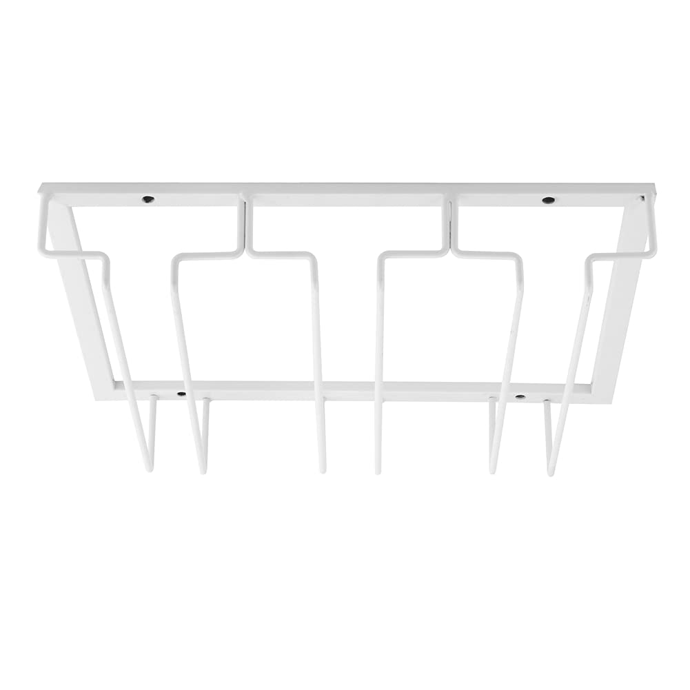 Jenngaoo Hanging Iron Wine Cup Rack, Right Angle Wine Hanging Glasses Hanger, White Under Cabinet Stemware Wine Glass Holder Kitchen Bar Display Shelf (3 Rows)