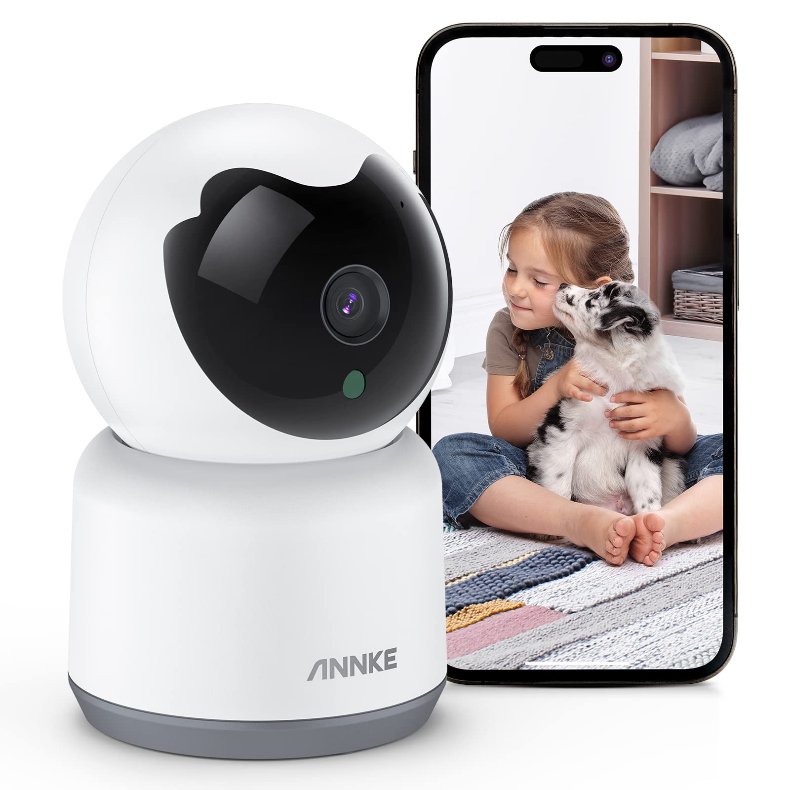 ANNKE Crater 2-2K WiFi Pan Tilt Smart Security Camera, Upgraded 3MP Baby/Pet Monitor, Indoor Camera 360-degree with Two-Way Audio, Human Motion Detection, Cloud & SD Card Storage, Works with Alexa