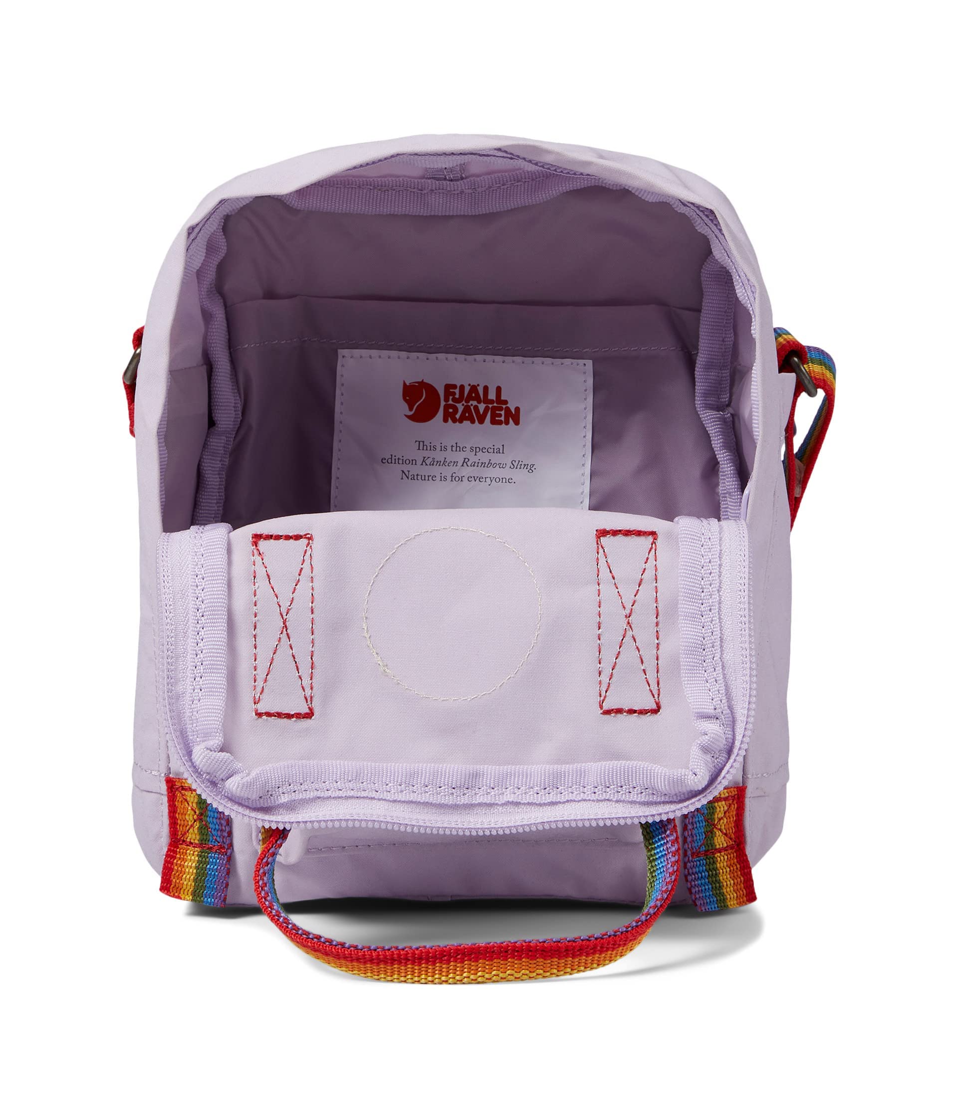 Fjällräven Kånken Rainbow Sling Bag - Vinyl Construction - Zipper Closure - Carry Handles - Polyamide Lining Pastel Lavender/Rainbow One Size One Size