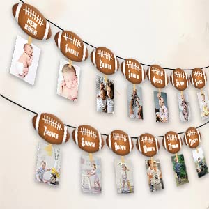 Football 1st Birthday Monthly Photo Banner Football Theme First Year Photo Banner for Newborn to 12 Months, First Year Down Banner With Football Balloon, Football First Birthday Party Decoration