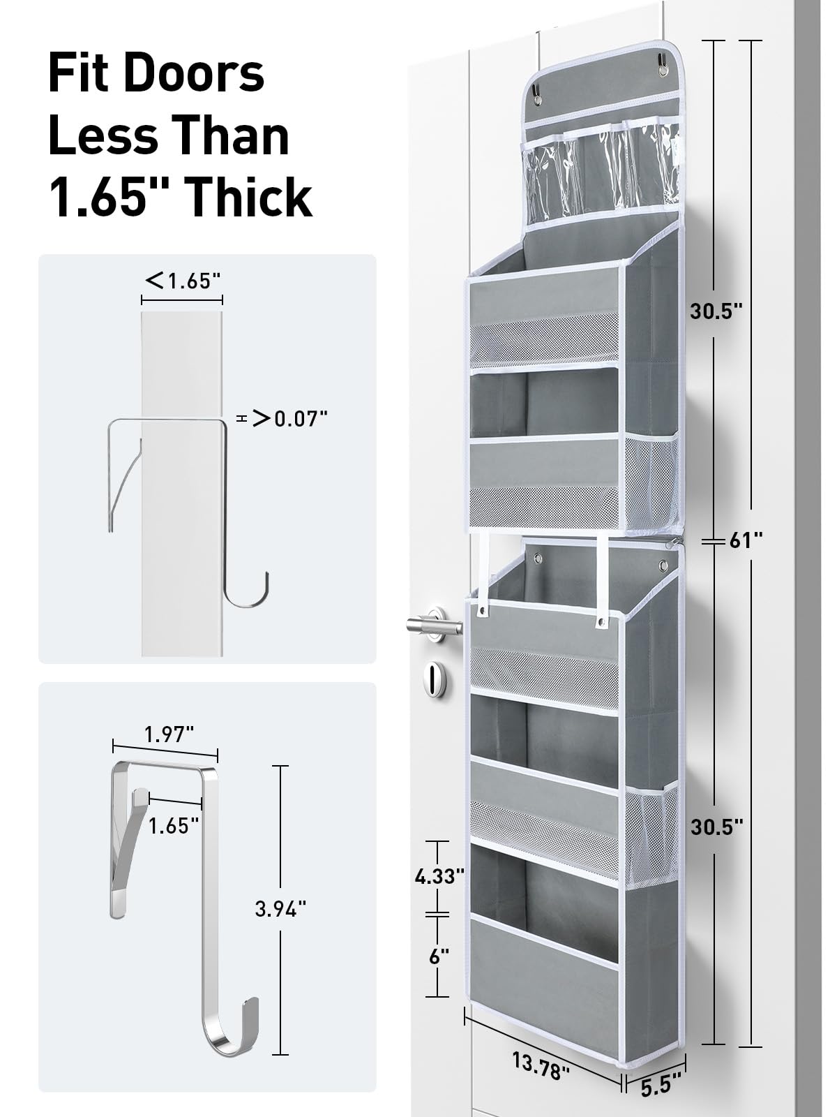 Yecaye 6-Shelf Detachable Over The Door Organizer - Heavy-Duty 44lb Capacity Bathroom Closet Organizers and Storage - Versatile Toy Storage Organizer for Baby Essentials Stuffed Animal Storage