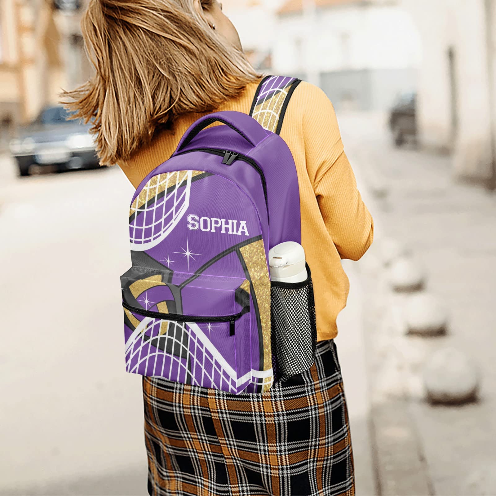 XIUCOO Custom Printed Volleyball Purple Backpack Personalized Name Causual Daypack for Sport Camping