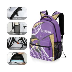 XIUCOO Custom Printed Volleyball Purple Backpack Personalized Name Causual Daypack for Sport Camping