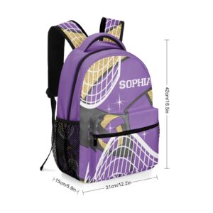 XIUCOO Custom Printed Volleyball Purple Backpack Personalized Name Causual Daypack for Sport Camping