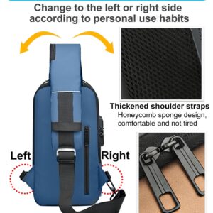 Geanbun Anti-Theft Sling Bag USB Shoulder Bag Crossbody Backpack Waterproof Chest Daypack Lightweight(Blue)