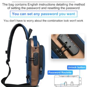 Geanbun Anti-Theft Sling Bag USB Shoulder Bag Crossbody Backpack Waterproof Chest Daypack Lightweight(Blue)