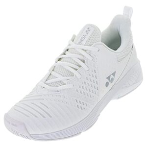 yonex women's power cushion sonicage 3 tennis shoes (white/silver, us_footwear_size_system, adult, women, numeric, medium, numeric_8_point_5)