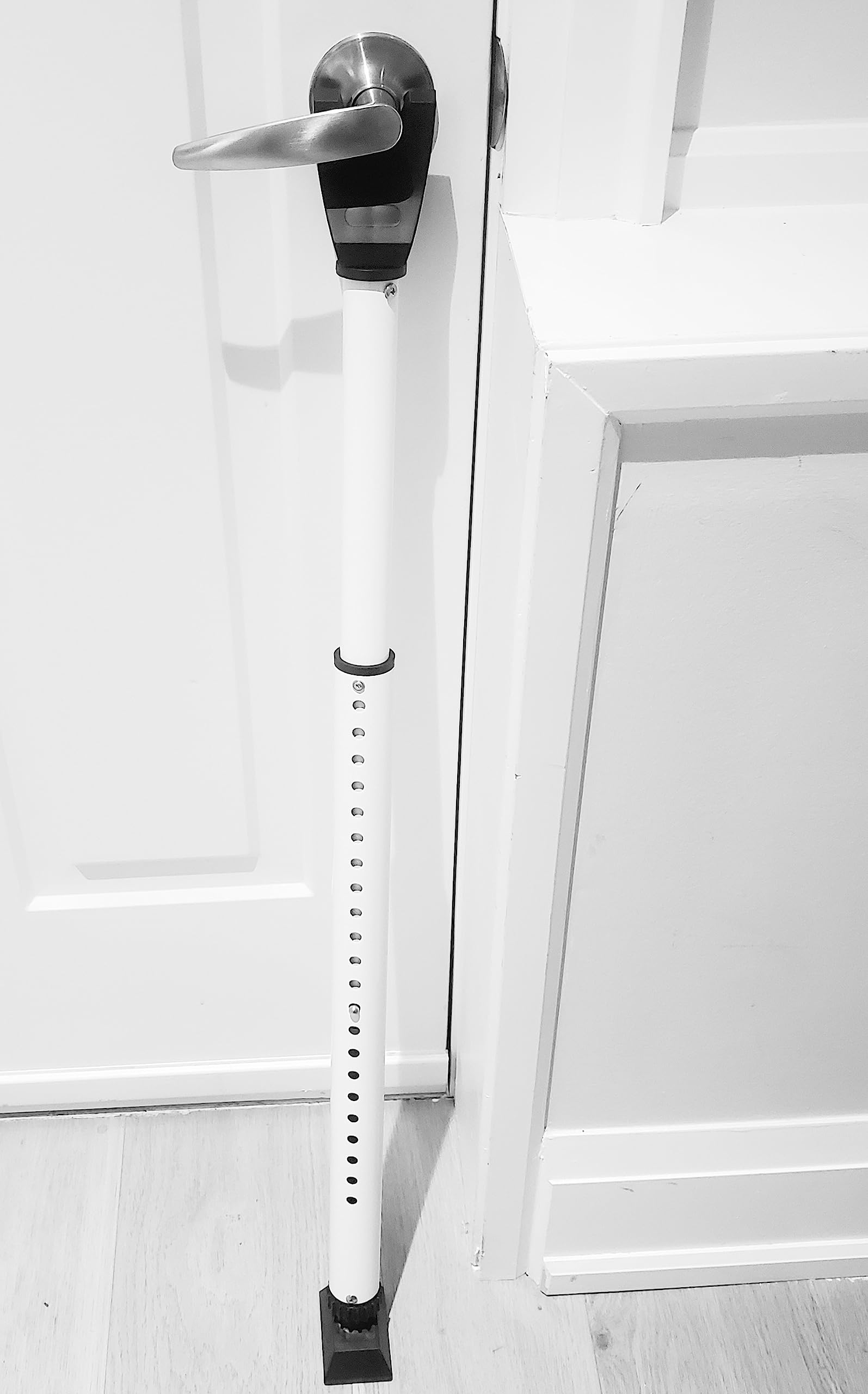 Generic 2-in-1 Solid Steel Security Bar, Heavy Duty Door Stopper and Sliding Patio Door Jammer, Compact, Adjustable Telescopic Length, White