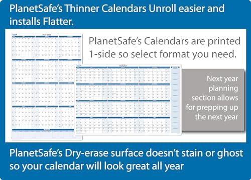 PlanetSafe Calendars Vertical Sky Blue July 2023 to June 2024 Fiscal/Academic Year 12 Month Wall Calendar 36 x 24- Large Dry & Wet Erasable with Next Year Planner -Great for Office & Projects