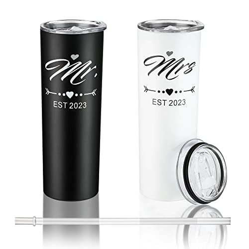 DHQH Mr and Mrs 2023 Tumbler Set, Engagement Wedding Gifts for Couples Newlyweds Wife Husband Bride To Be Newly Engaged 20oz Travel Tumbler Bachelorette Party Gifts