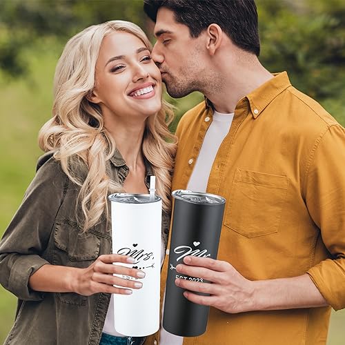 DHQH Mr and Mrs 2023 Tumbler Set, Engagement Wedding Gifts for Couples Newlyweds Wife Husband Bride To Be Newly Engaged 20oz Travel Tumbler Bachelorette Party Gifts