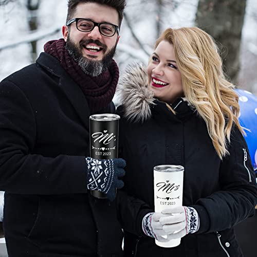 DHQH Mr and Mrs 2023 Tumbler Set, Engagement Wedding Gifts for Couples Newlyweds Wife Husband Bride To Be Newly Engaged 20oz Travel Tumbler Bachelorette Party Gifts