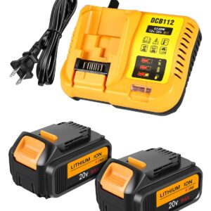 Aoasur DCB112 Battery Charger Replacement for Dewalt Compatible with 12V 20V Max Lithium BatteryDCB120 DCB127 DCB115 DCB118 DCB107 DCB105 DCB102(2 Batteries Included), Red,Yellow