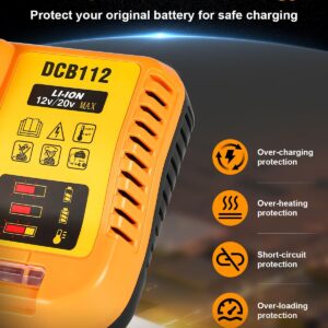 Aoasur DCB112 Battery Charger Replacement for Dewalt Compatible with 12V 20V Max Lithium BatteryDCB120 DCB127 DCB115 DCB118 DCB107 DCB105 DCB102(2 Batteries Included), Red,Yellow