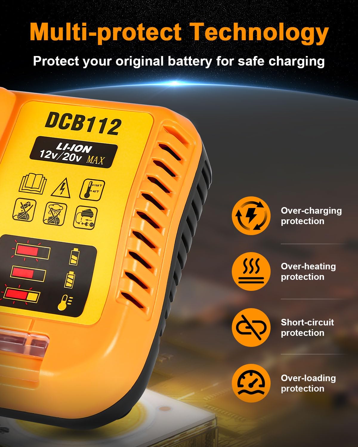 Aoasur DCB112 Battery Charger Replacement for Dewalt Compatible with 12V 20V Max Lithium BatteryDCB120 DCB127 DCB115 DCB118 DCB107 DCB105 DCB102(2 Batteries Included), Red,Yellow