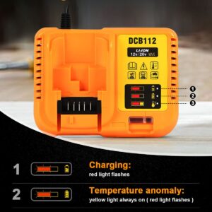 Aoasur DCB112 Battery Charger Replacement for Dewalt Compatible with 12V 20V Max Lithium BatteryDCB120 DCB127 DCB115 DCB118 DCB107 DCB105 DCB102(2 Batteries Included), Red,Yellow