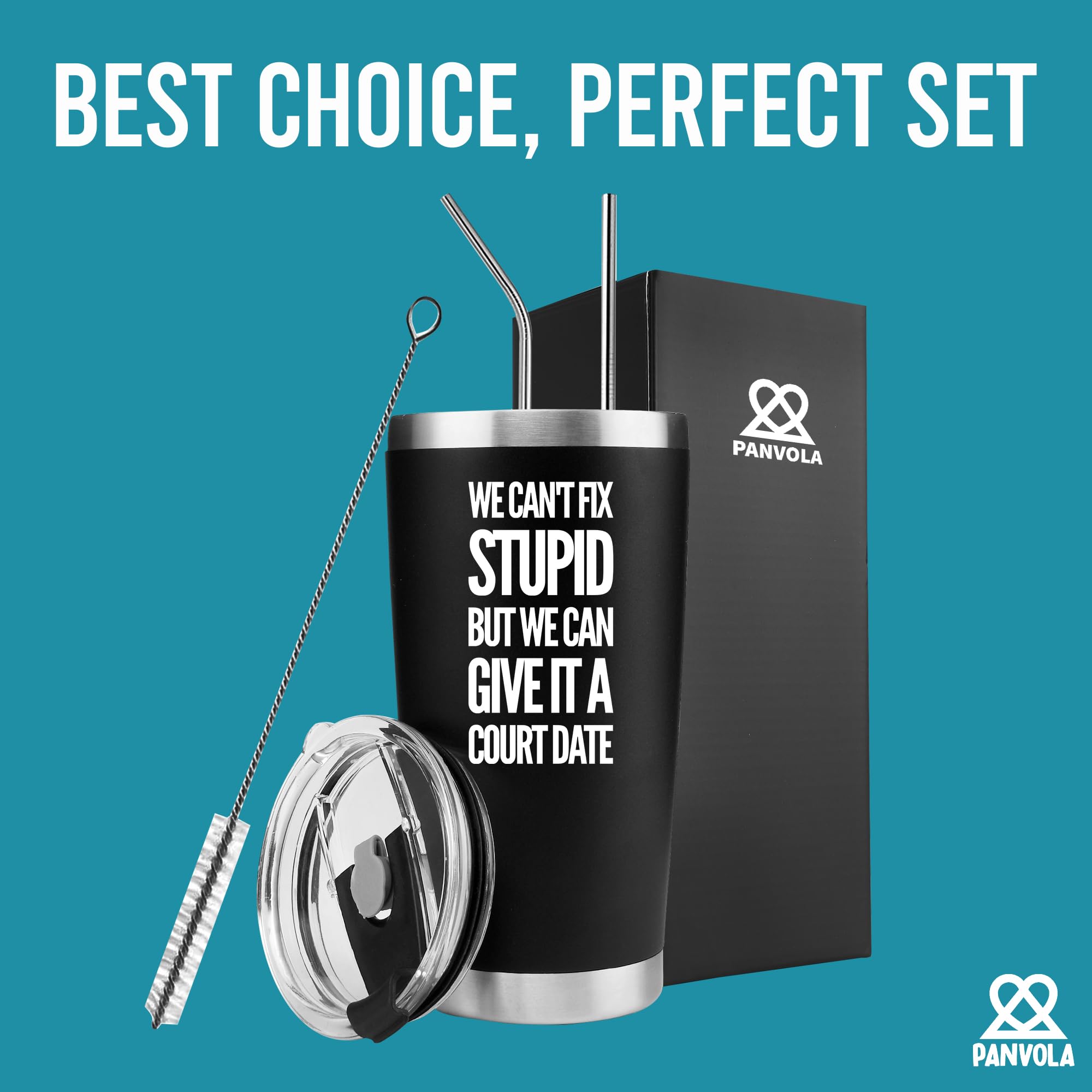 We Can't Fix Stupid But We Can Give It A Court Date Vacuum Insulated Tumbler Lawyer Gifts Law Student Teacher Attorney Dad Mom Husband Wife Stainless Steel With Removable Lid Drinkware (20 oz)