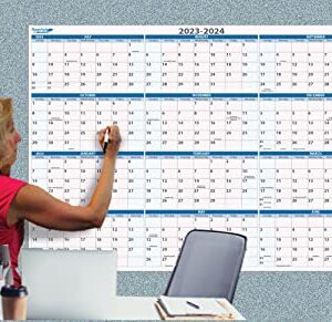 PlanetSafe Calendars Horizontal Sky Blue July 2023 to June 2024 Fiscal/Academic Year 12 Month Wall Calendar 36 x 56- Large Dry & Wet Erasable with Next Year Planner -Great for Office & Projects