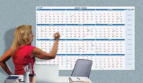 PlanetSafe Calendars Horizontal Sky Blue July 2023 to June 2024 Fiscal/Academic Year 12 Month Wall Calendar 36 x 56- Large Dry & Wet Erasable with Next Year Planner -Great for Office & Projects