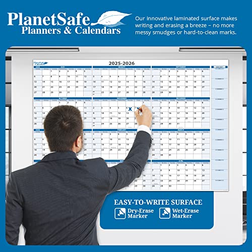 PlanetSafe Calendars Horizontal Sky Blue July 2023 to June 2024 Fiscal/Academic Year 12 Month Wall Calendar 36 x 56- Large Dry & Wet Erasable with Next Year Planner -Great for Office & Projects