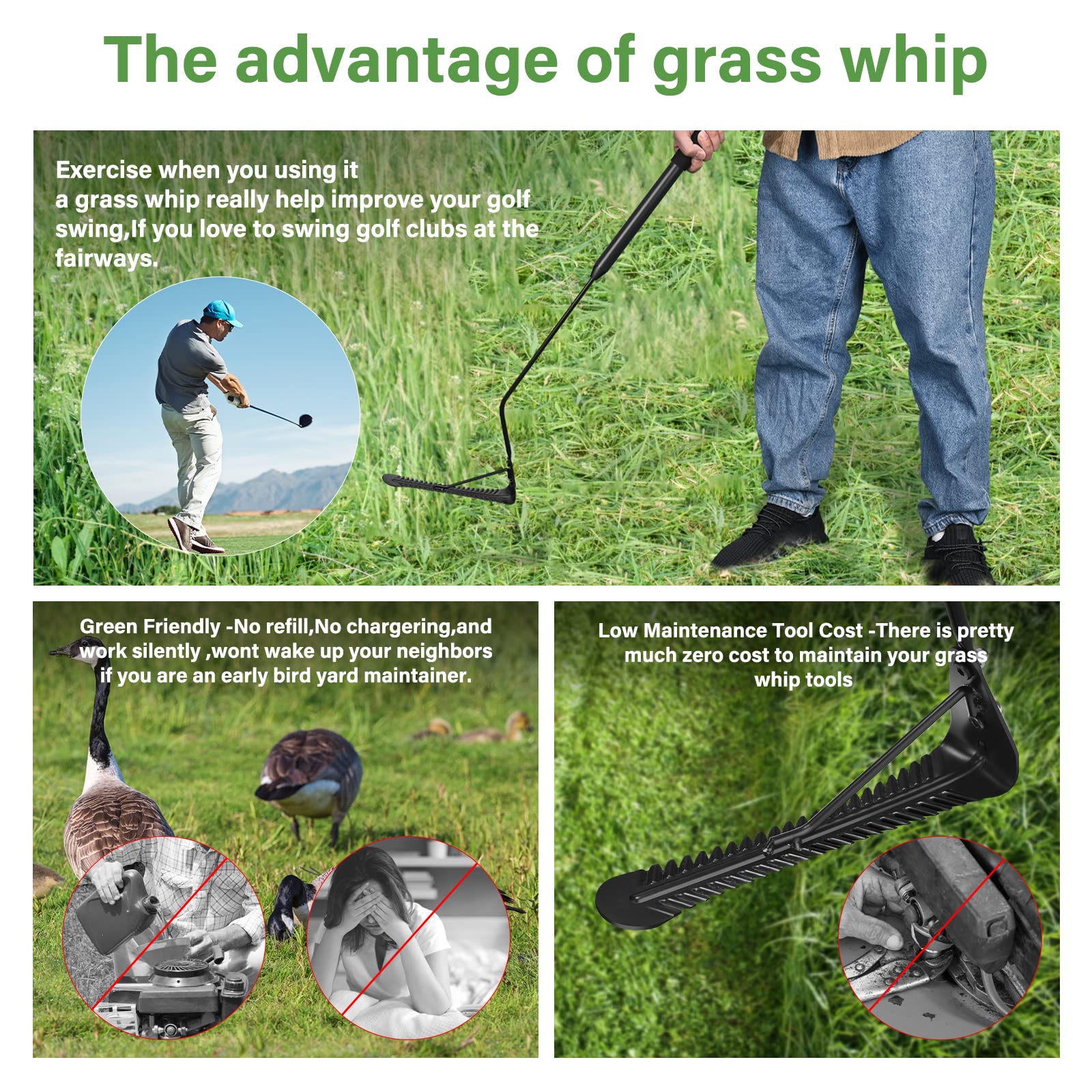 DACK 36" Grass Whip with Double-Edged Serrated Blade, Manual Weed Whacker, Swing Blade Grass Cutter & Weed Sling Blade for Tall Grass and Overgrown Weeds in Yard Ditches Forests and Fields