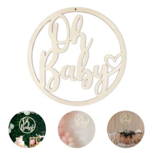 large wooden oh baby sign 14 inch letter cutouts wall hanging baby shower nursery decor big round circle wood oh baby signs for backdrop baby announcements gender reveal party wall photo props